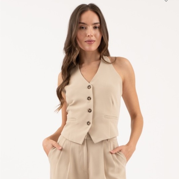 Tops | 213 Classic Tan Halter Vest | Poshmark